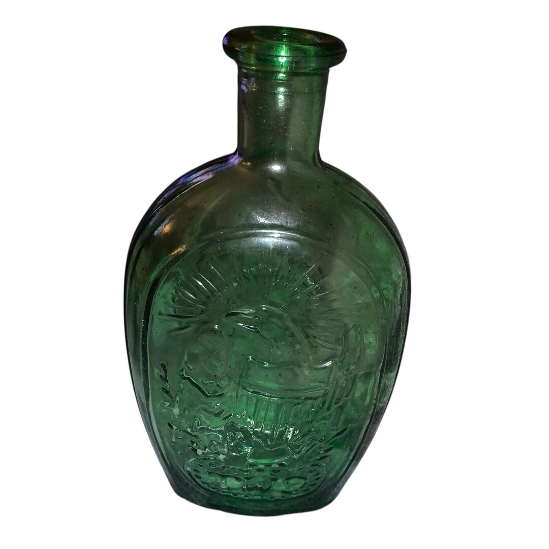 Vtg Wheaton Clipper Ship Eagle Green Glass Decanter Flask Bottle 8.75 ...