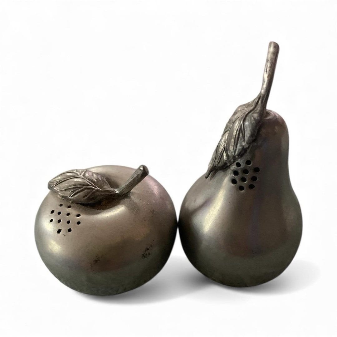 Vintage Kirk Stieff Matte Pewter Apple and Pear Salt and Pepper Shakers ...