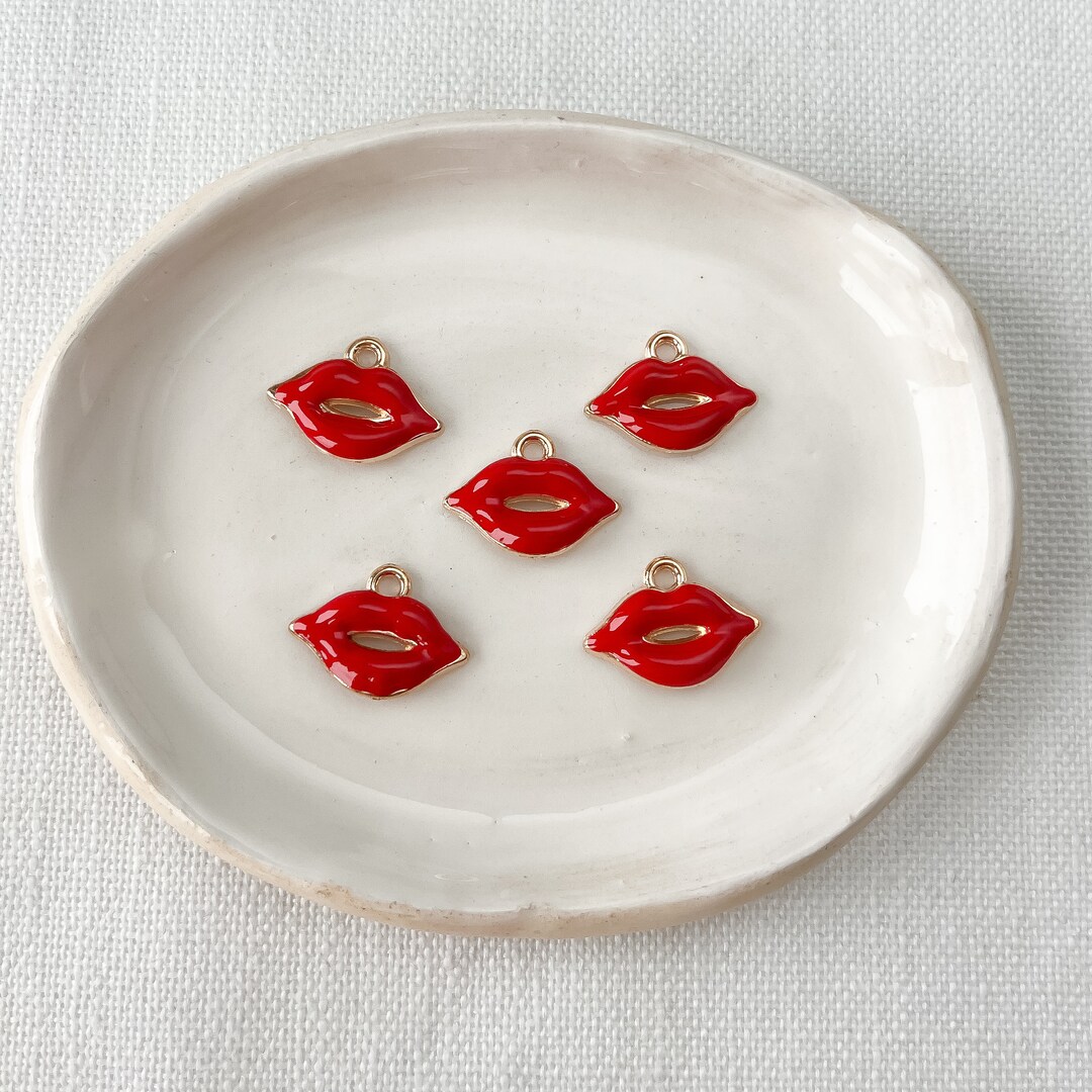 Enamel Red Lips Charm Gold Tone, Enamel Lips Pendant, Enamel Jewelry ...