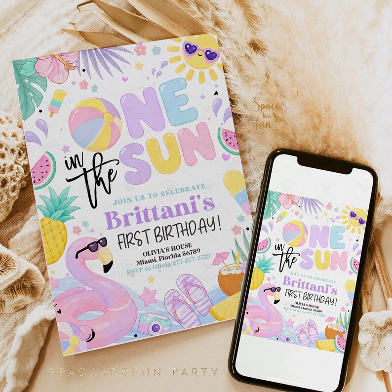One in the Sun 1st Birthday Invitation Editable (digital Download) CH8 ...