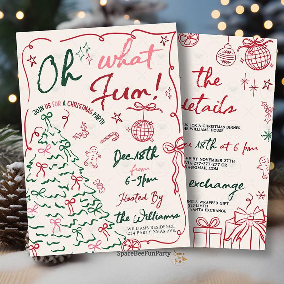 Oh What Fun Christmas Party Invitation, Holiday Party Invite, Editable ...
