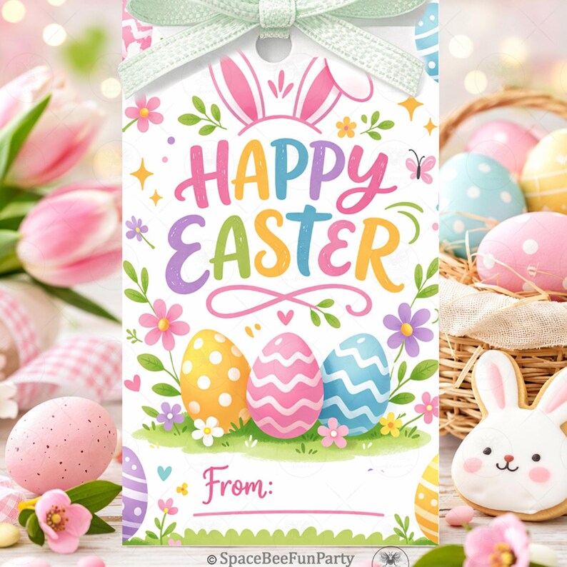 Happy Easter Gift Tags Bunny Bow Spring Easter Tags Coworker Teacher ...