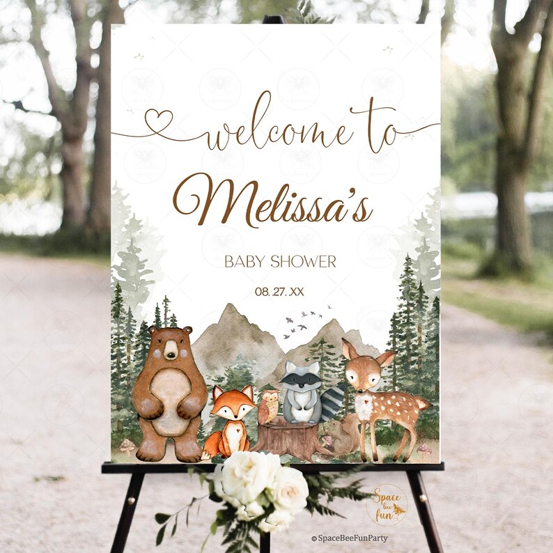 Woodland Baby Shower Welcome Sign, Gender Neutral Woodland Animals ...