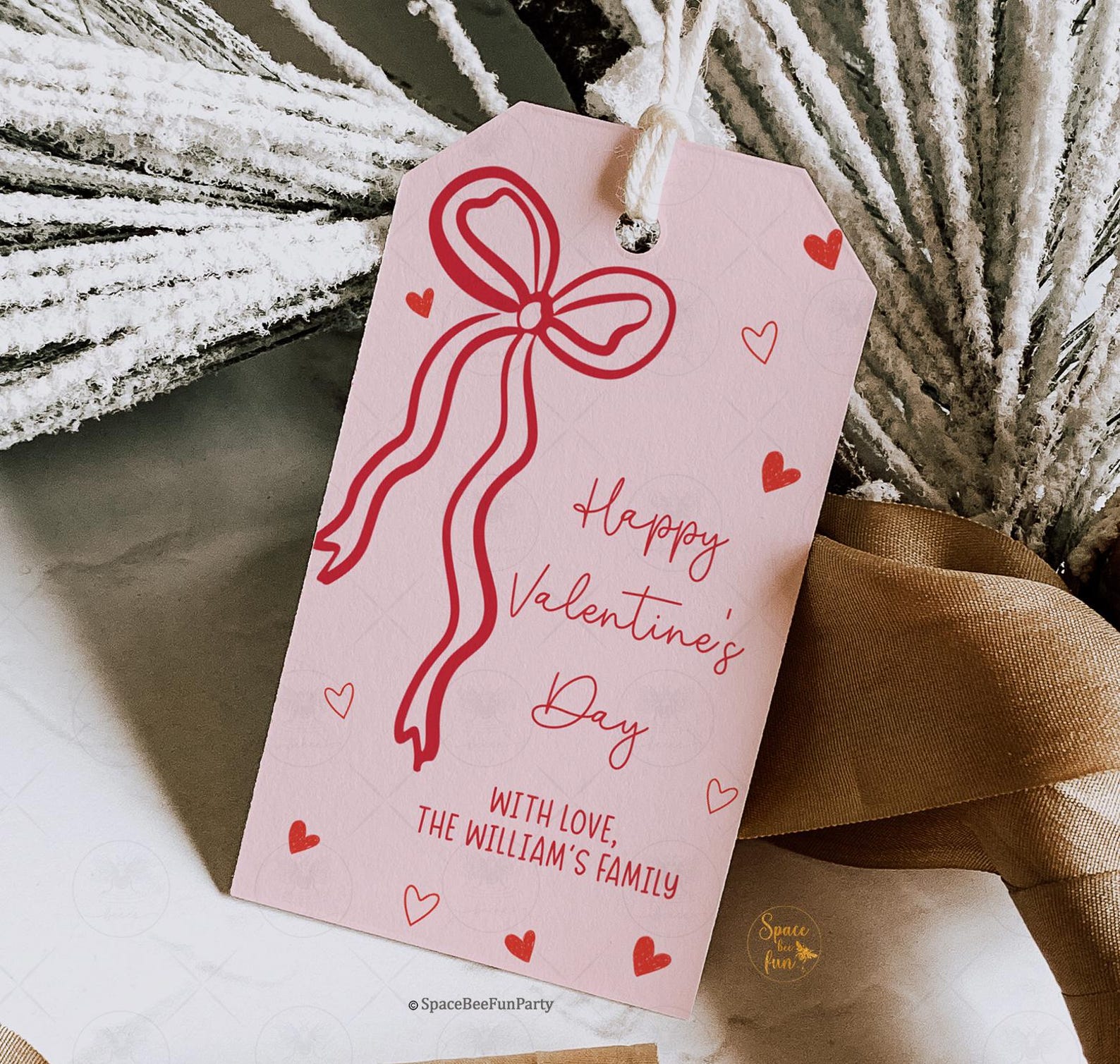 Valentine Tag Editable Happy Valentine's Day Bear Gift Tags Red Pink ...