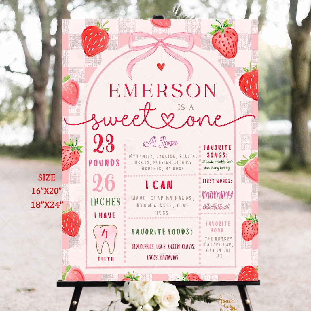 Berry Milestone Birthday Poster Strawberry 1st Birthday Chalkboard Sign ...