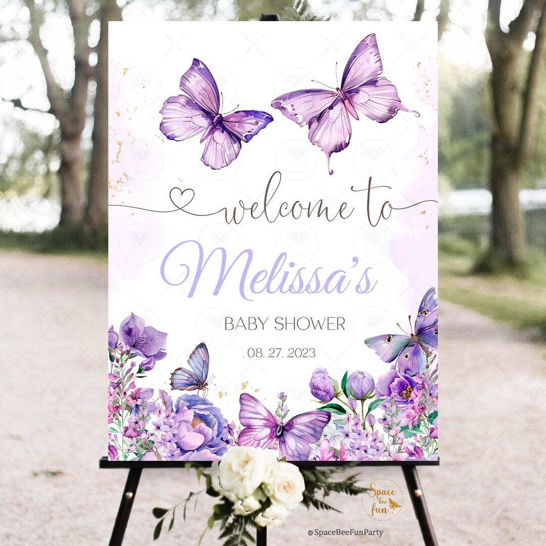 Butterfly Baby Shower Welcome Sign Purple Butterfly Board Yard ...