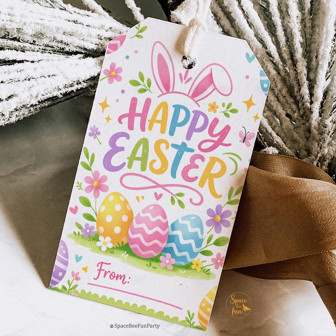 Happy Easter Gift Tags Bunny Bow Spring Easter Tags Coworker Teacher ...
