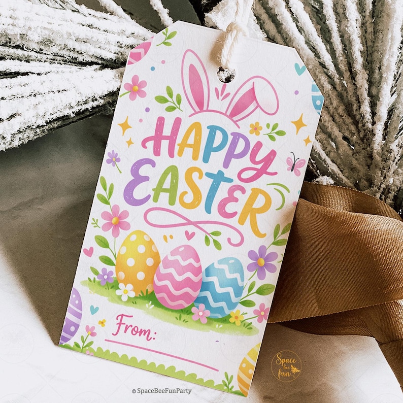 Happy Easter Gift Tags Bunny Bow Spring Easter Tags Coworker Teacher ...