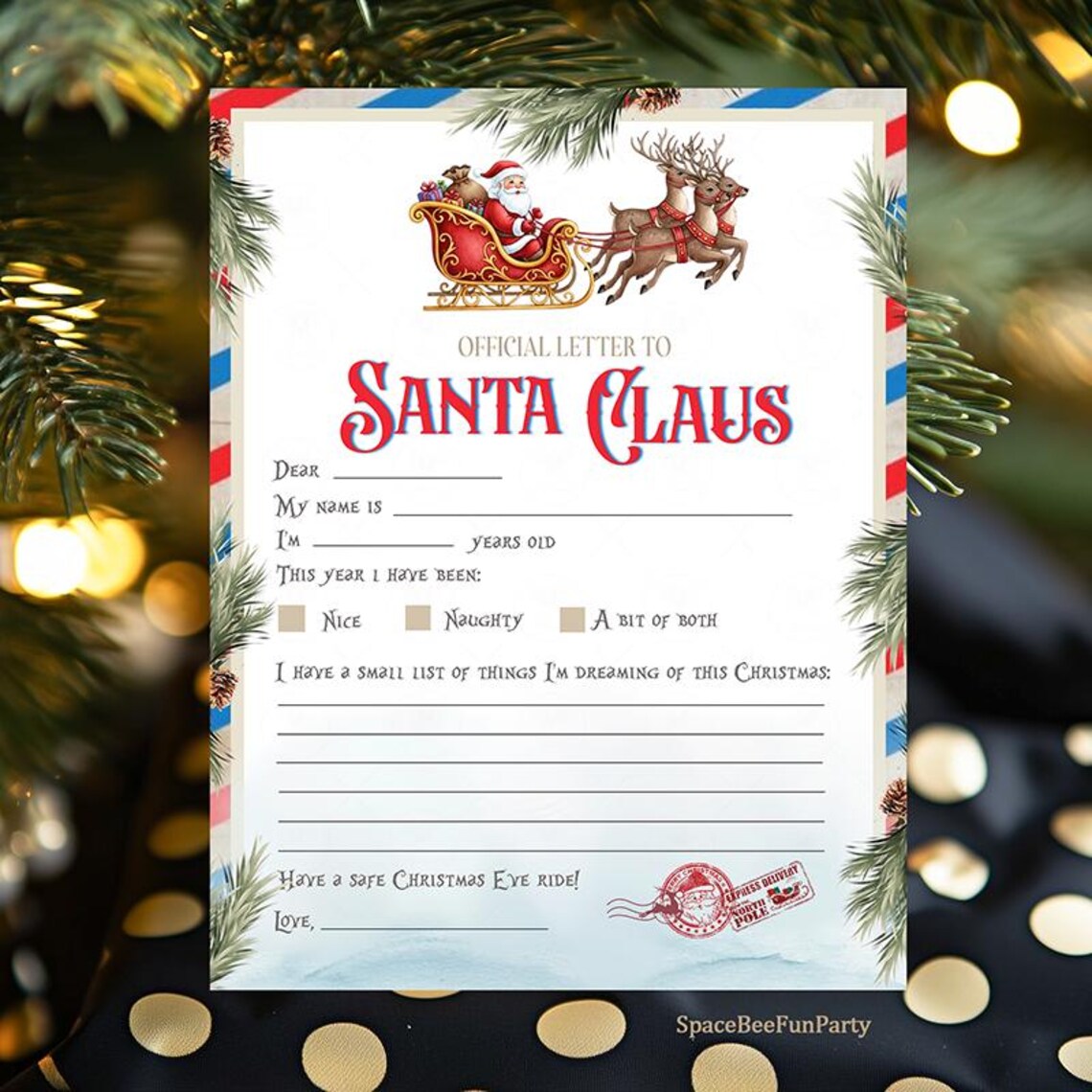 Letter to Santa Printable Santa Wish List Letters Christmas Letter Easy ...
