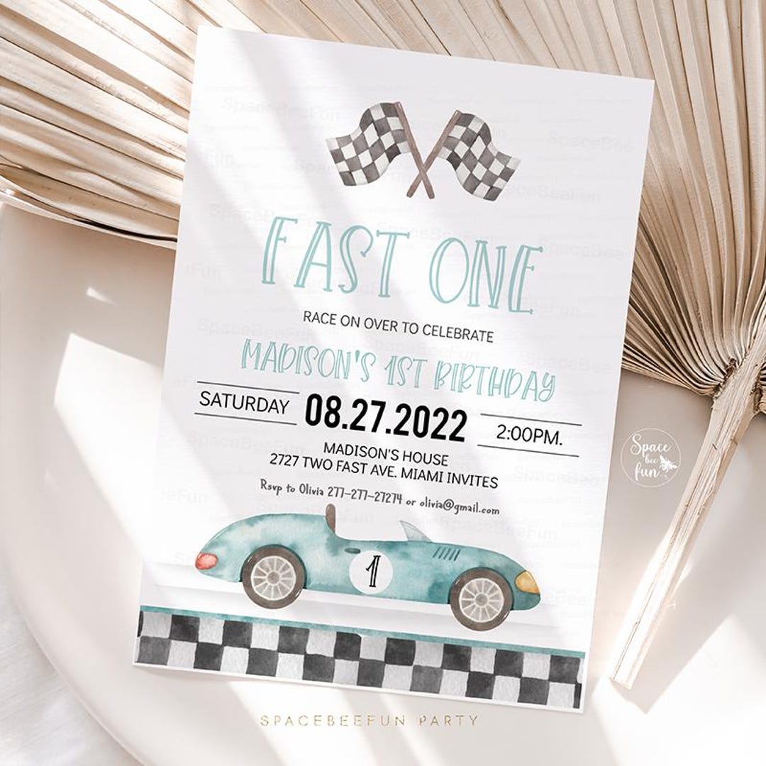 Fast One Racing Car First Birthday Invitation 1st Birthday Invitation ...