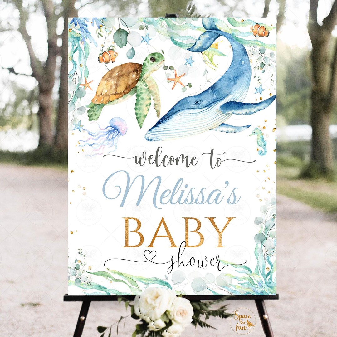 Under the Sea Baby Shower Welcome Sign Sea Ocean Theme Animals Turtle ...