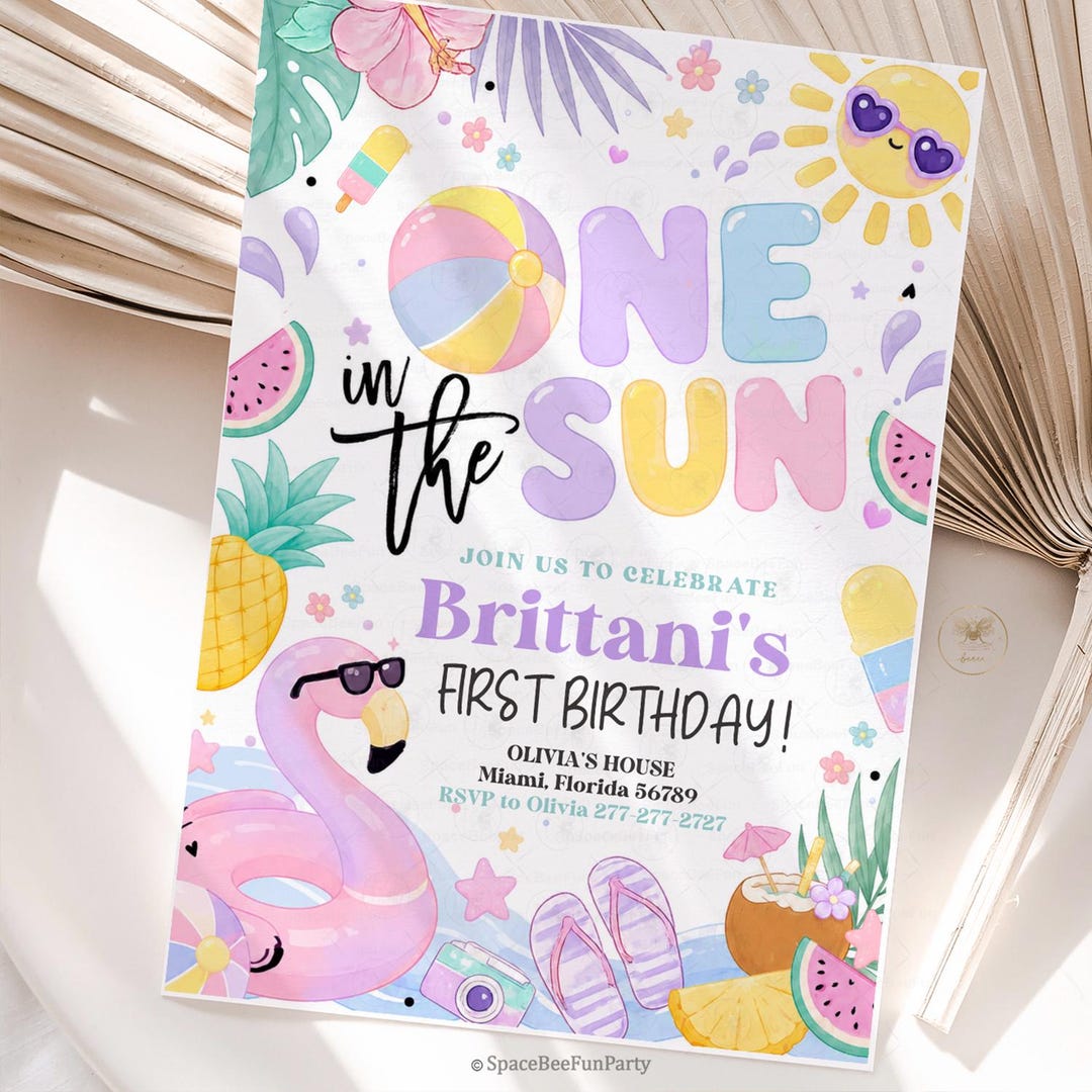 One in the Sun 1st Birthday Invitation Editable (digital Download) CH8 ...