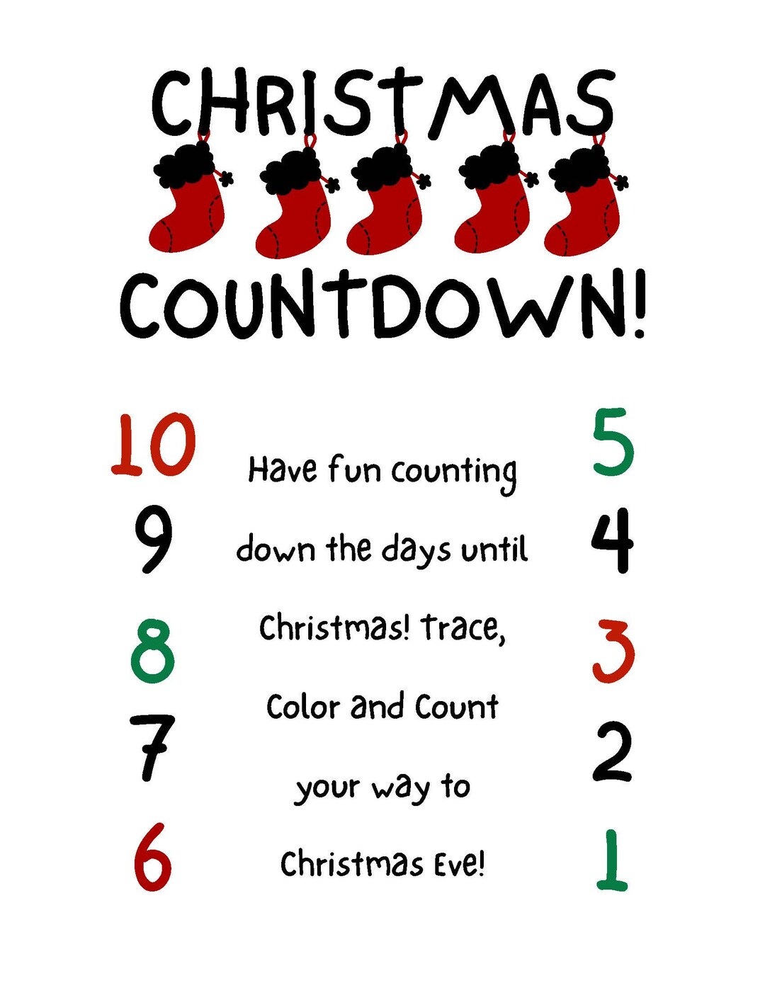 Children's Christmas Worksheets: Countdown; Ten Days Until Christmas ...