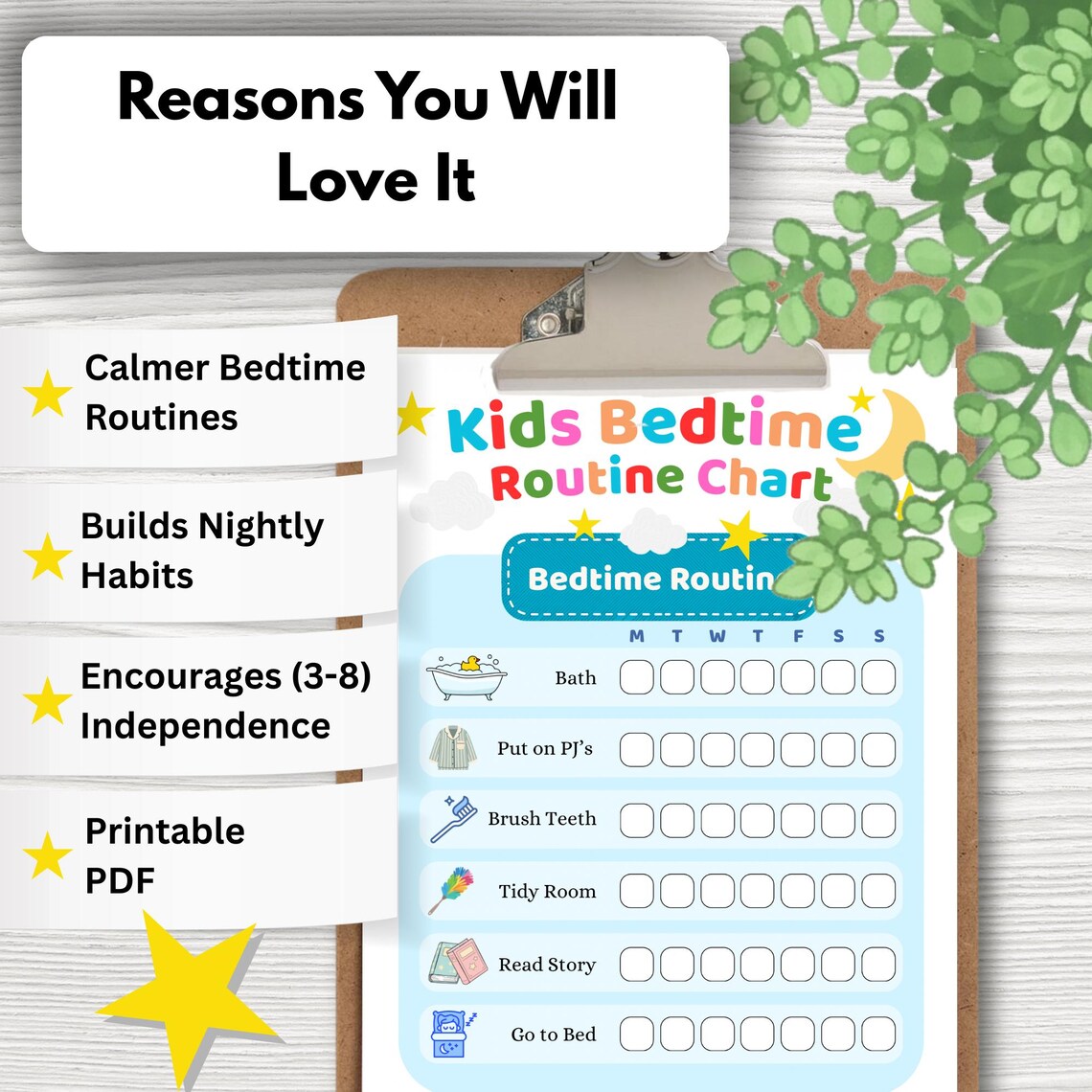 Editable Bedtime Chart, PDF Printable Nighttime Checklist, A4 Rewards ...