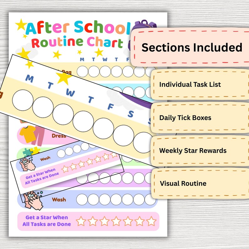 Afterschool Routine Chart for Kids, Printable PDF Visual, A4 Instant ...