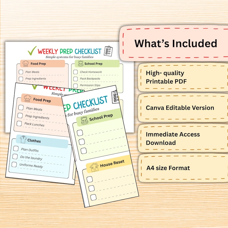 Printable Weekly Prep Checklist A4, Canva Editable Family Planner, Food ...