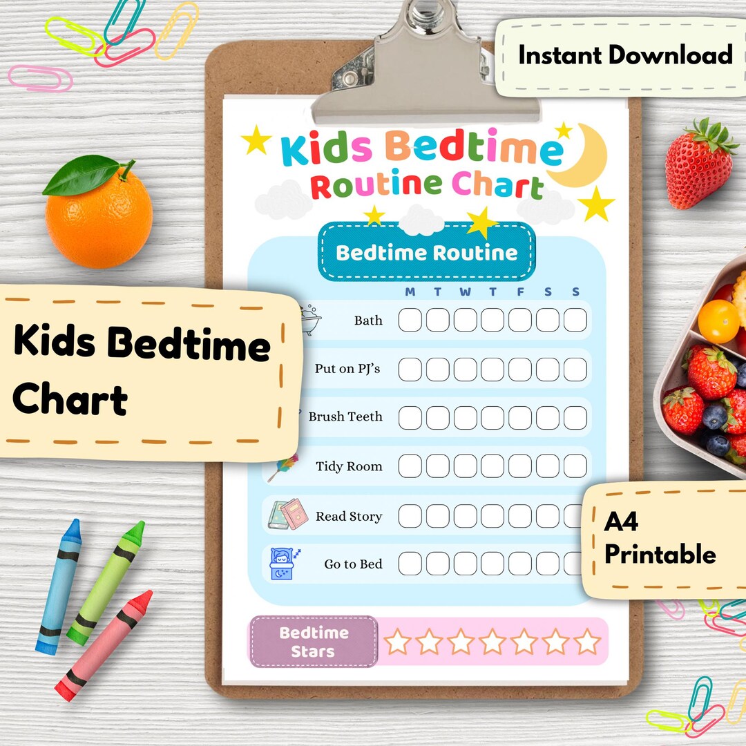 Editable Bedtime Chart, PDF Printable Nighttime Checklist, A4 Rewards ...