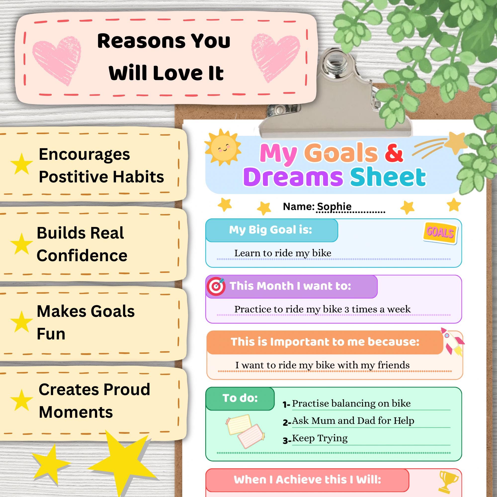 Kids Goals & Dreams Tracker Printable | Colourful Goal Chart | Canva ...