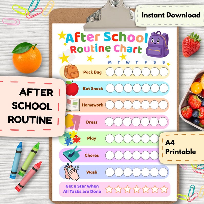 Afterschool Routine Chart for Kids, Printable PDF Visual, A4 Instant ...