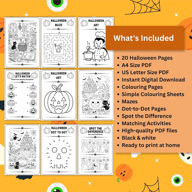 Halloween Activity Pack for Kids, 20 Printable Pages, Coloring, Mazes ...