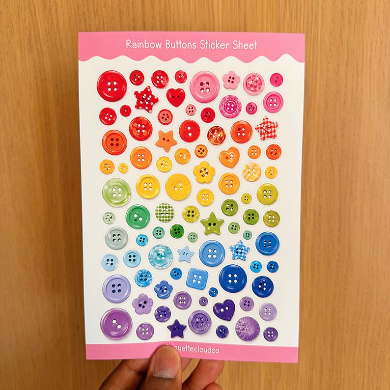 Rainbow Button Sticker Sheet, Cute Scrapbook Stickers, Kawaii Planner ...