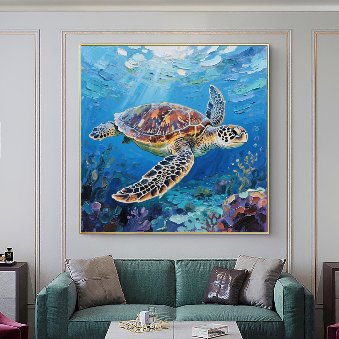 Original Sea Turtle Oil Painting, Contemporary Hand Painted Ocean ...