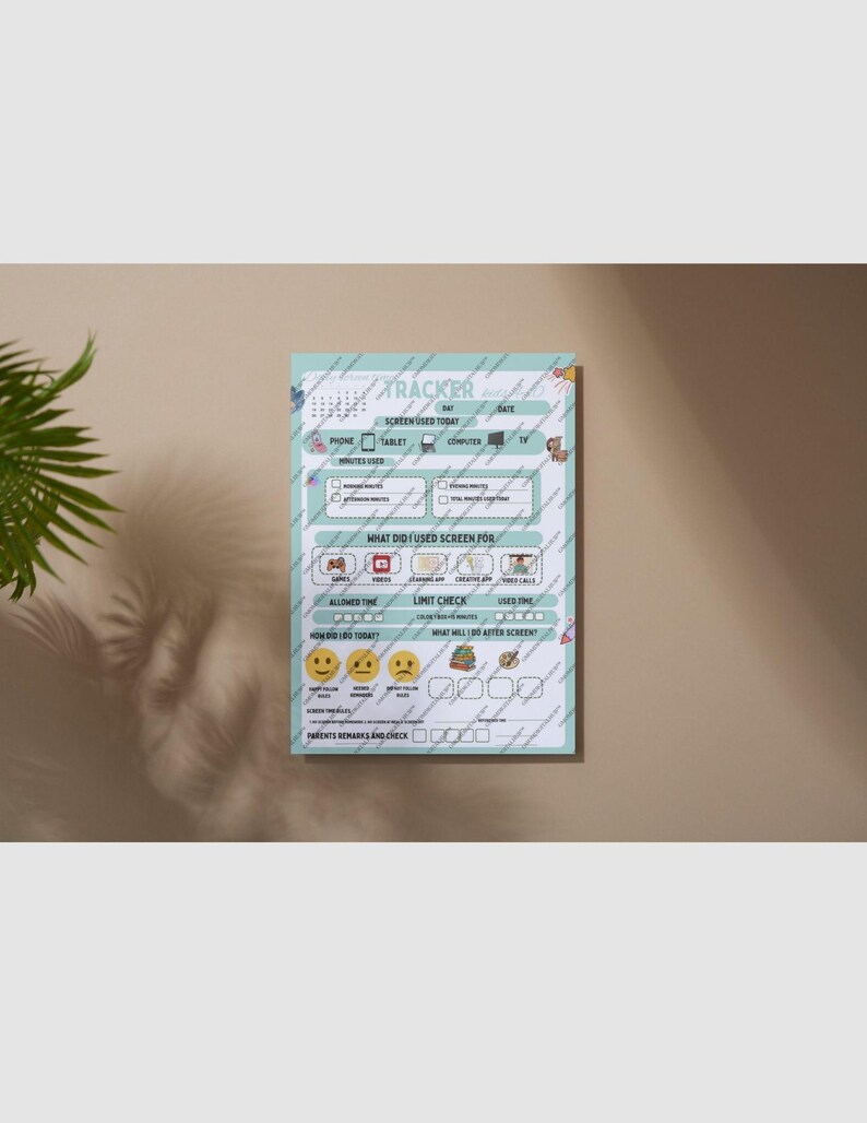 Kids Screen Time Tracker Printable | Family Rules Chart (digital ...