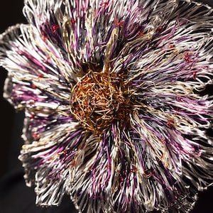 Pink Flower Brooch Flower Jewelry Gerbera Daisy Bridal Brooch Metal Flower Sculpture Wire Art ...