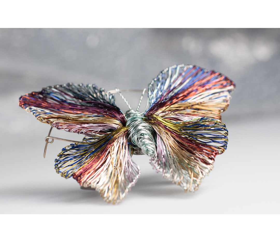 Wearable Art Butterfly Brooch, Wire Bug Sculpture Jewelry, Aqua Blue ...