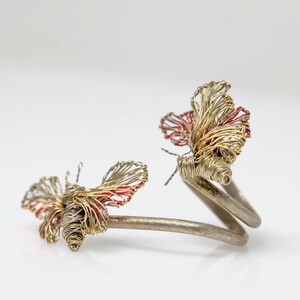 14k Gold Butterfly Ring, Wire Sculpture Ring Art, Double Butterfly Ring ...