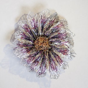 Pink Flower Brooch Flower Jewelry Gerbera Daisy Bridal Brooch Metal Flower Sculpture Wire Art ...