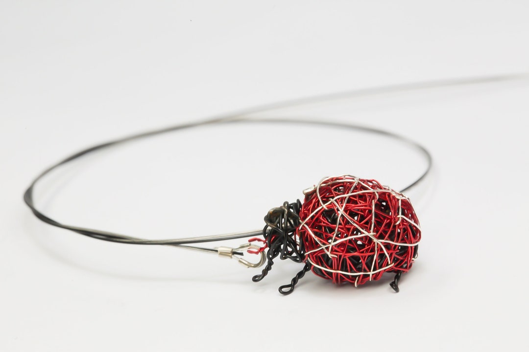 Ladybug Necklace Ladybug Jewelry Wire Art Sculpture Red Necklace ...