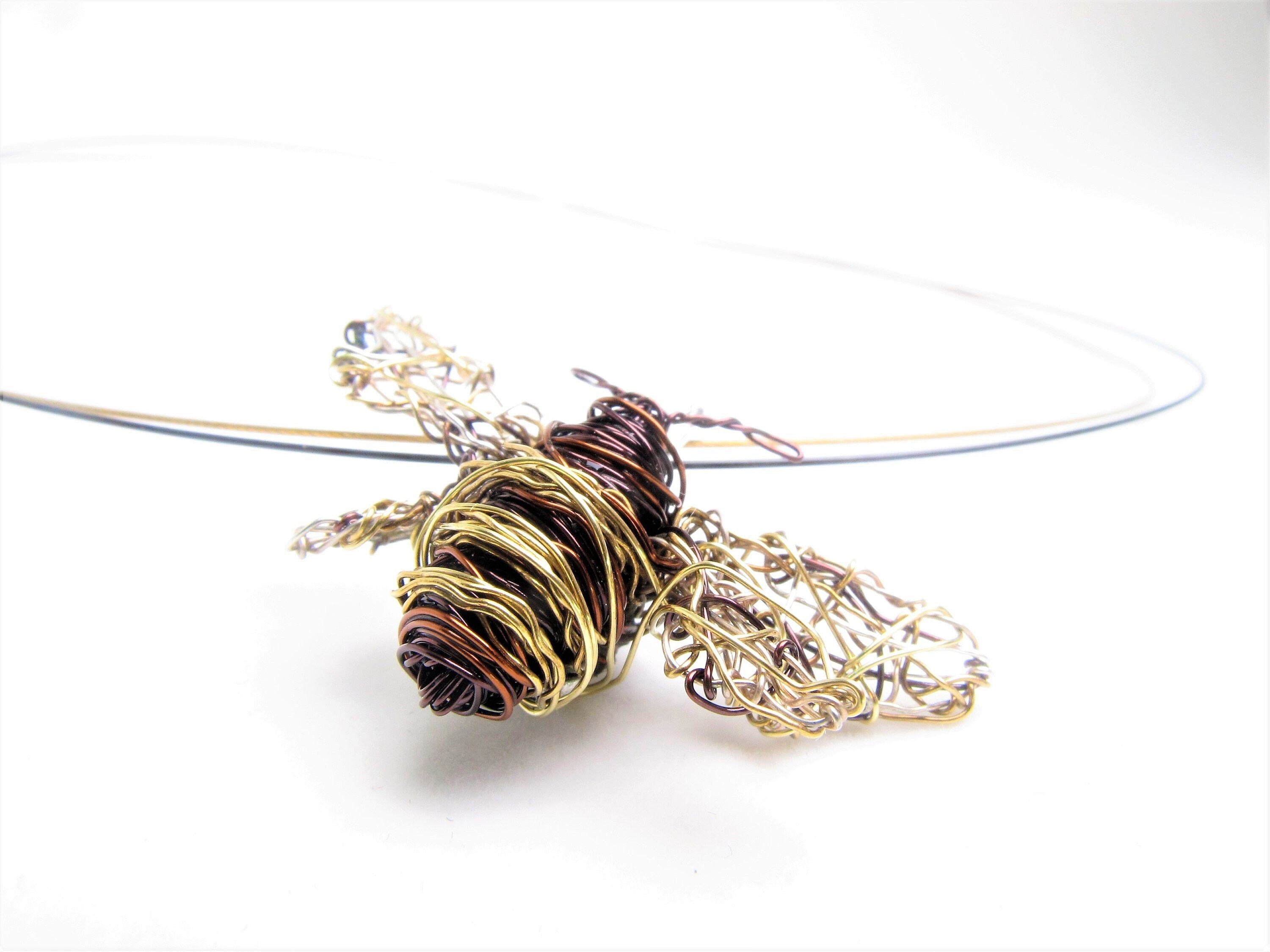 Bee Necklace Bee Pendant Wire Sculpture Insect Art Jewelry - Etsy