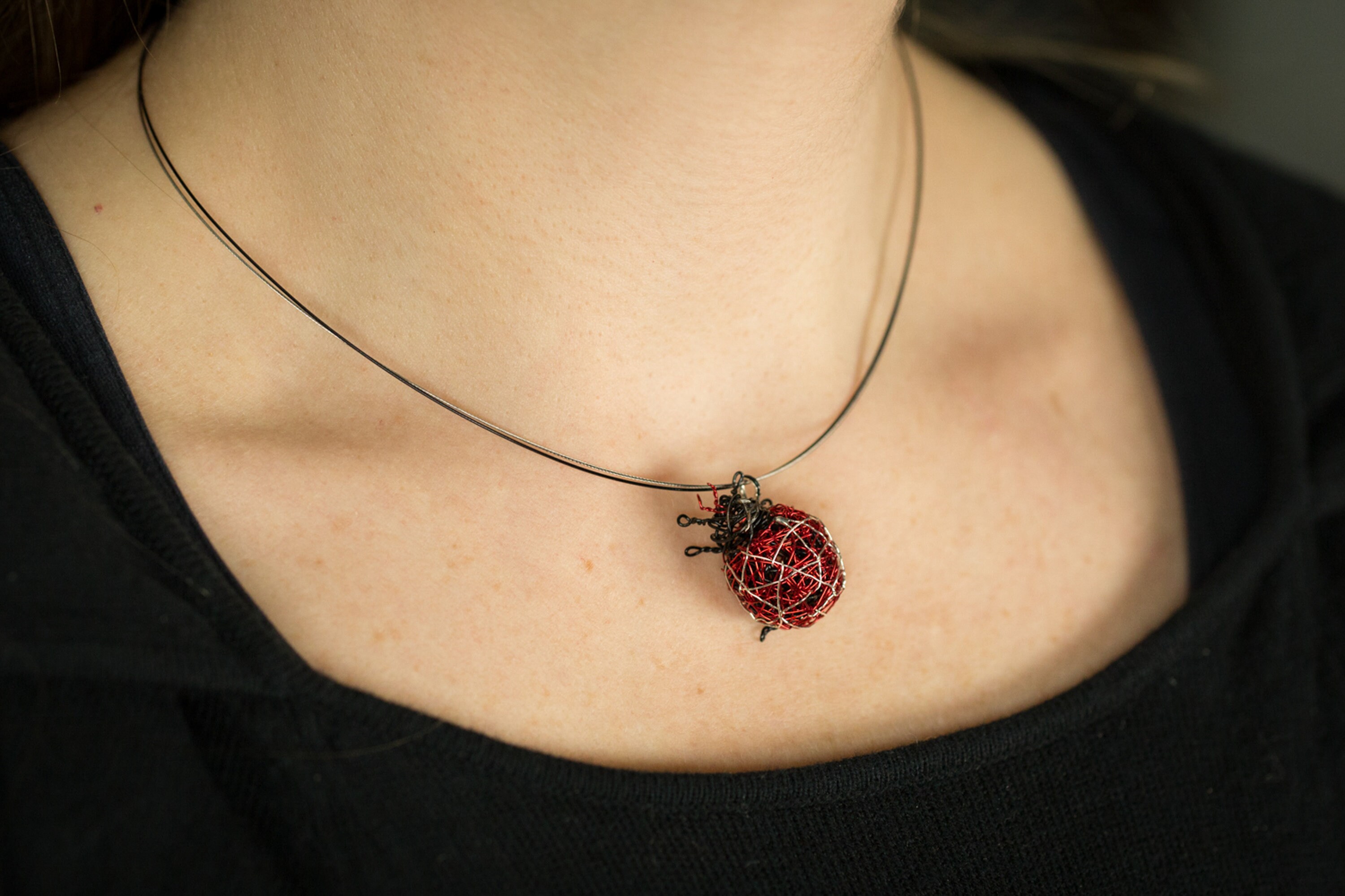 Ladybug Necklace Ladybug Jewelry Wire Art Sculpture Red - Etsy