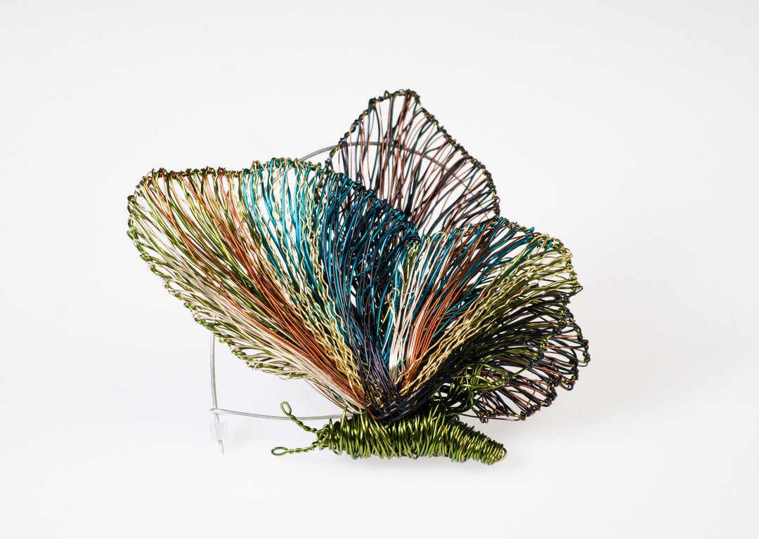 Olive Green Butterfly Brooch Art, Wire Butterfly Sculpture Art Jewelry ...
