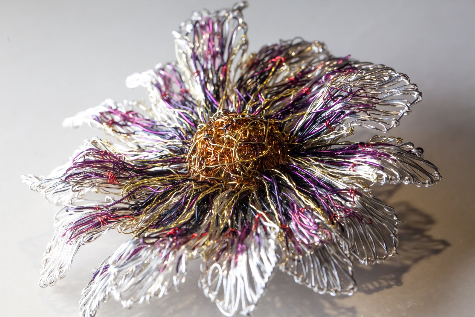 Pink Flower Brooch Flower Jewelry Gerbera Daisy Bridal Brooch Metal Flower Sculpture Wire Art ...