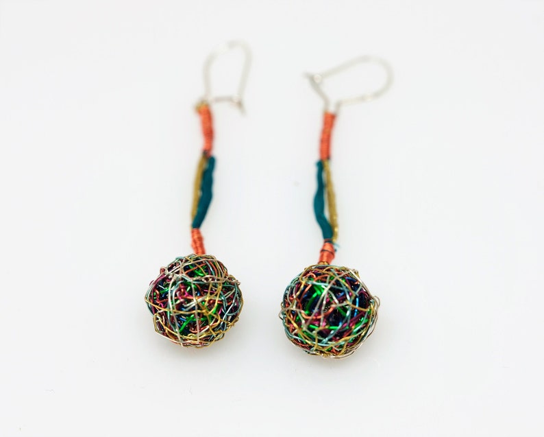 Wire Art Ball Earrings Colorful Trendy Earrings Dangle Wire - Etsy