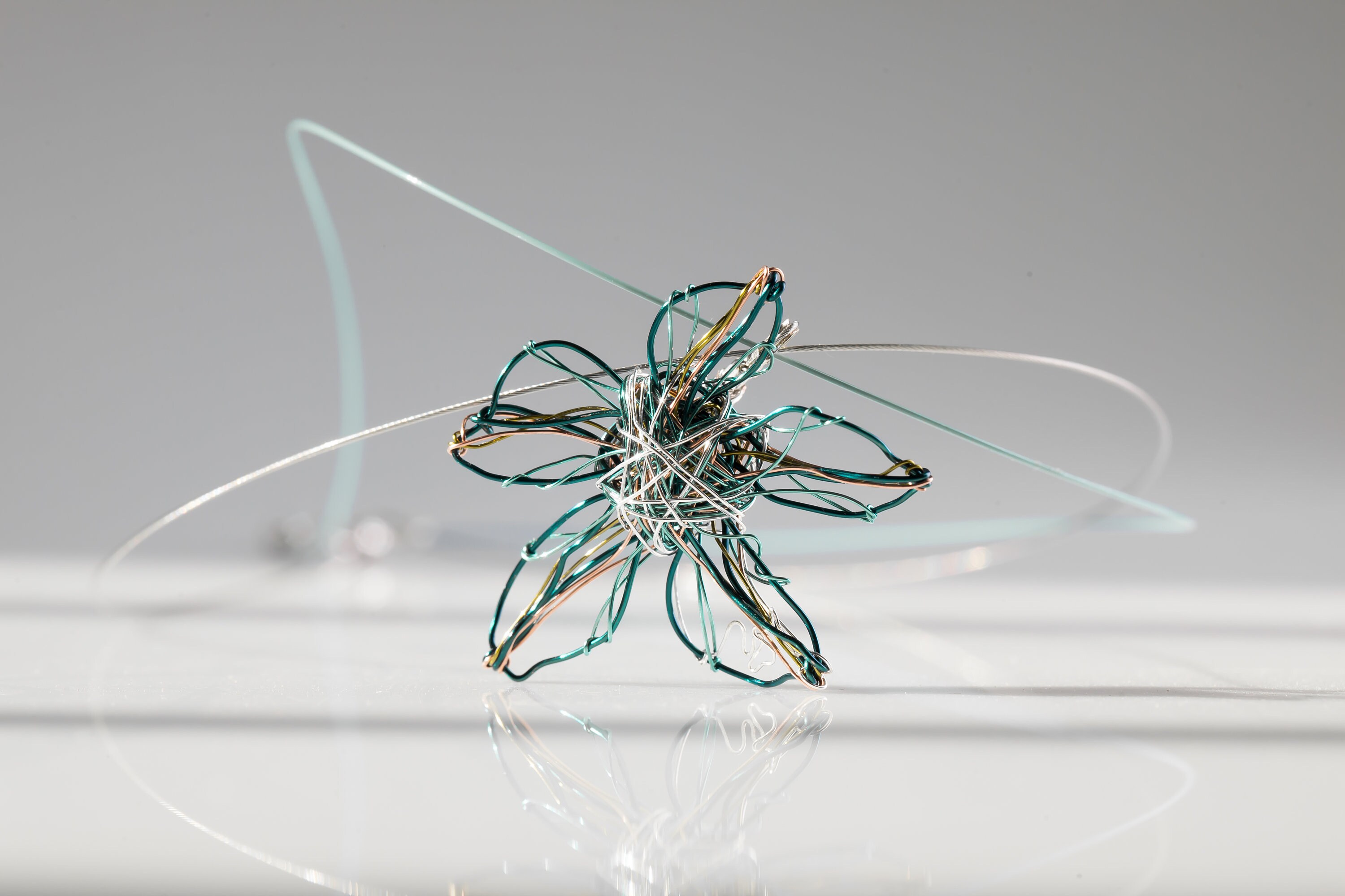 Turquoise flower necklace art, Wire flower pendant modern minimalist ...