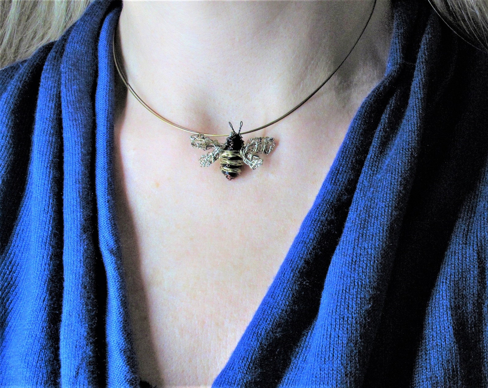 Bee Necklace Bee Pendant Wire Sculpture Insect Art Jewelry - Etsy