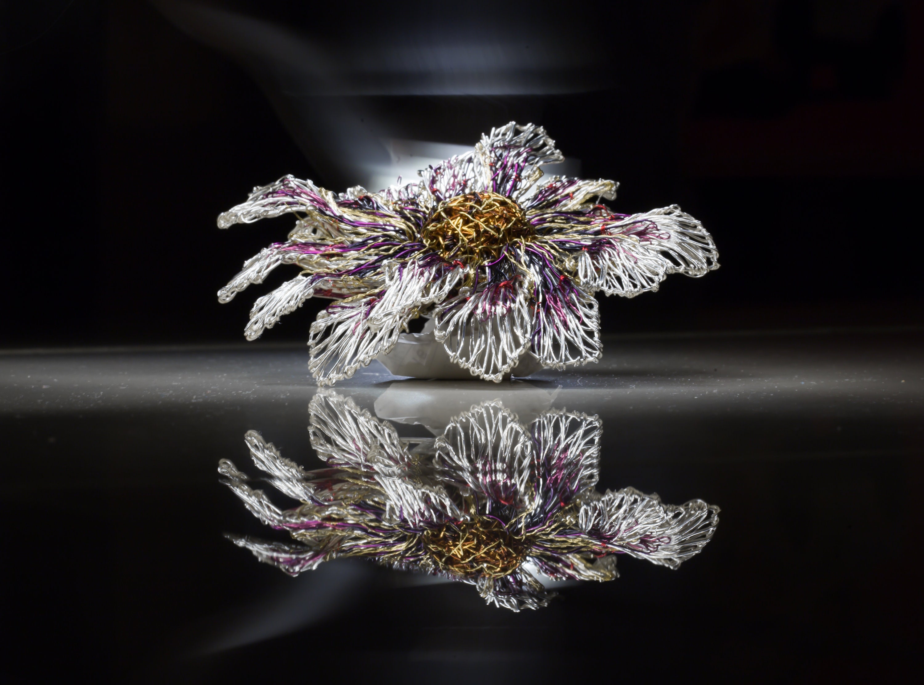 Pink Flower Brooch Flower Jewelry Gerbera Daisy Bridal Brooch Metal Flower Sculpture Wire Art ...