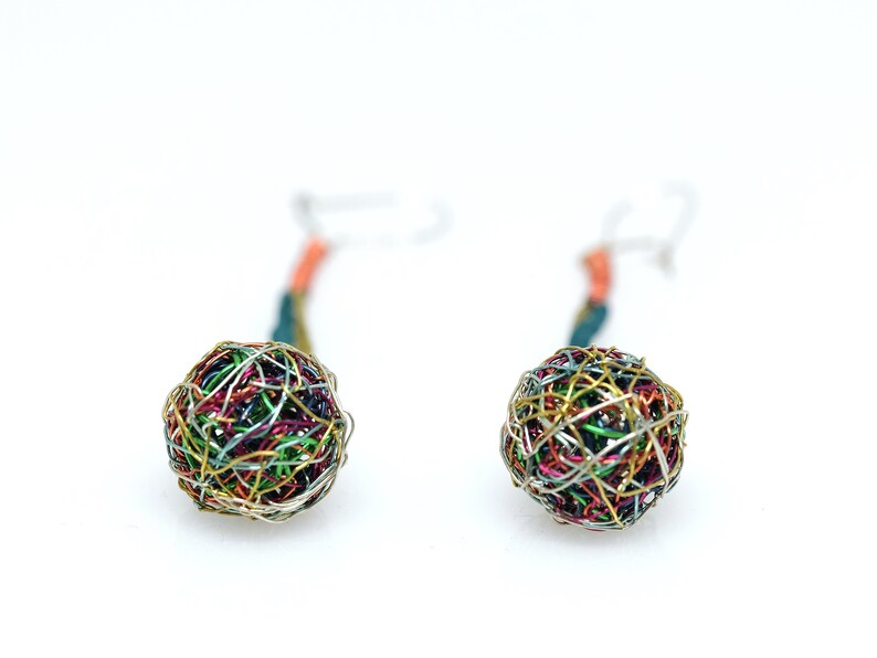 Wire Art Ball Earrings Colorful Trendy Earrings Dangle Wire - Etsy