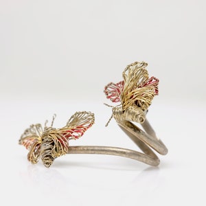 14k Gold Butterfly Ring, Wire Sculpture Ring Art, Double Butterfly Ring ...