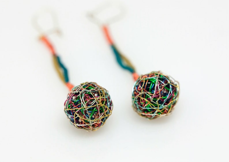 Wire Art Ball Earrings Colorful Trendy Earrings Dangle Wire - Etsy