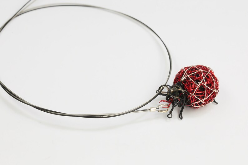 Ladybug Necklace Ladybug Jewelry Wire Art Sculpture Red - Etsy