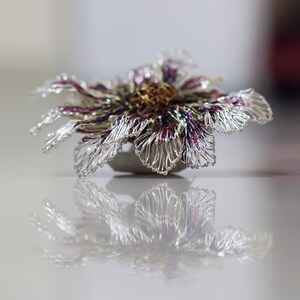 Pink Flower Brooch Flower Jewelry Gerbera Daisy Bridal Brooch Metal Flower Sculpture Wire Art ...