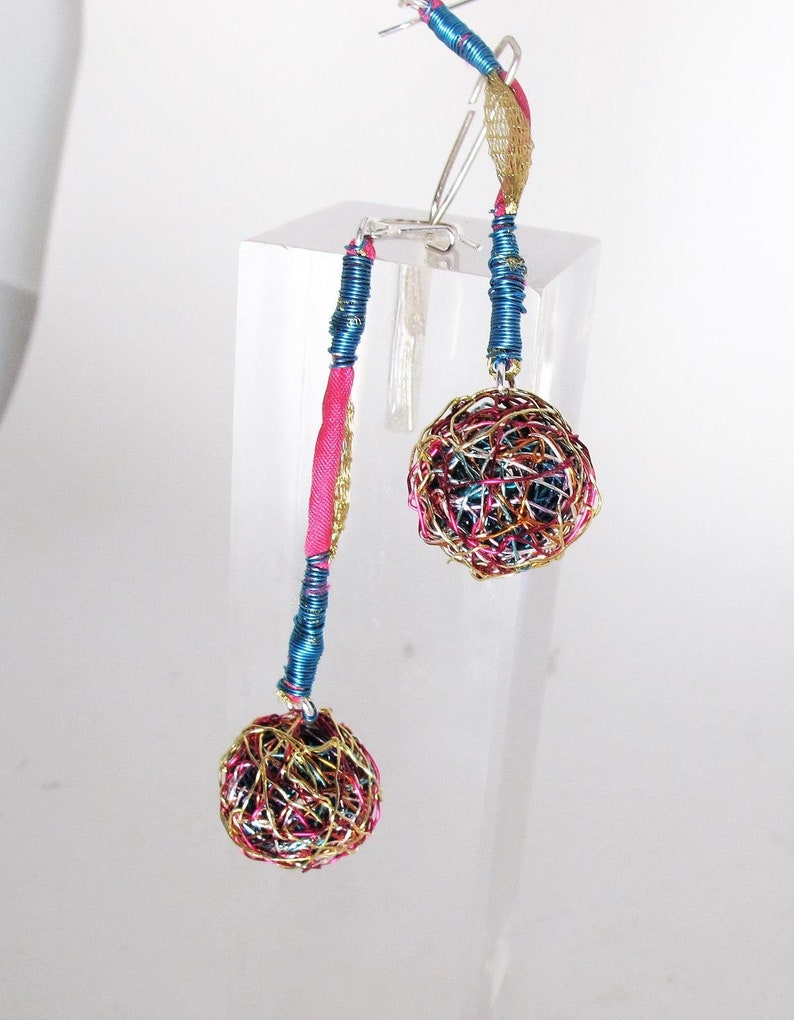 Wire Art Ball Earrings Colorful, Trendy Earrings Dangle, Wire Sphere ...