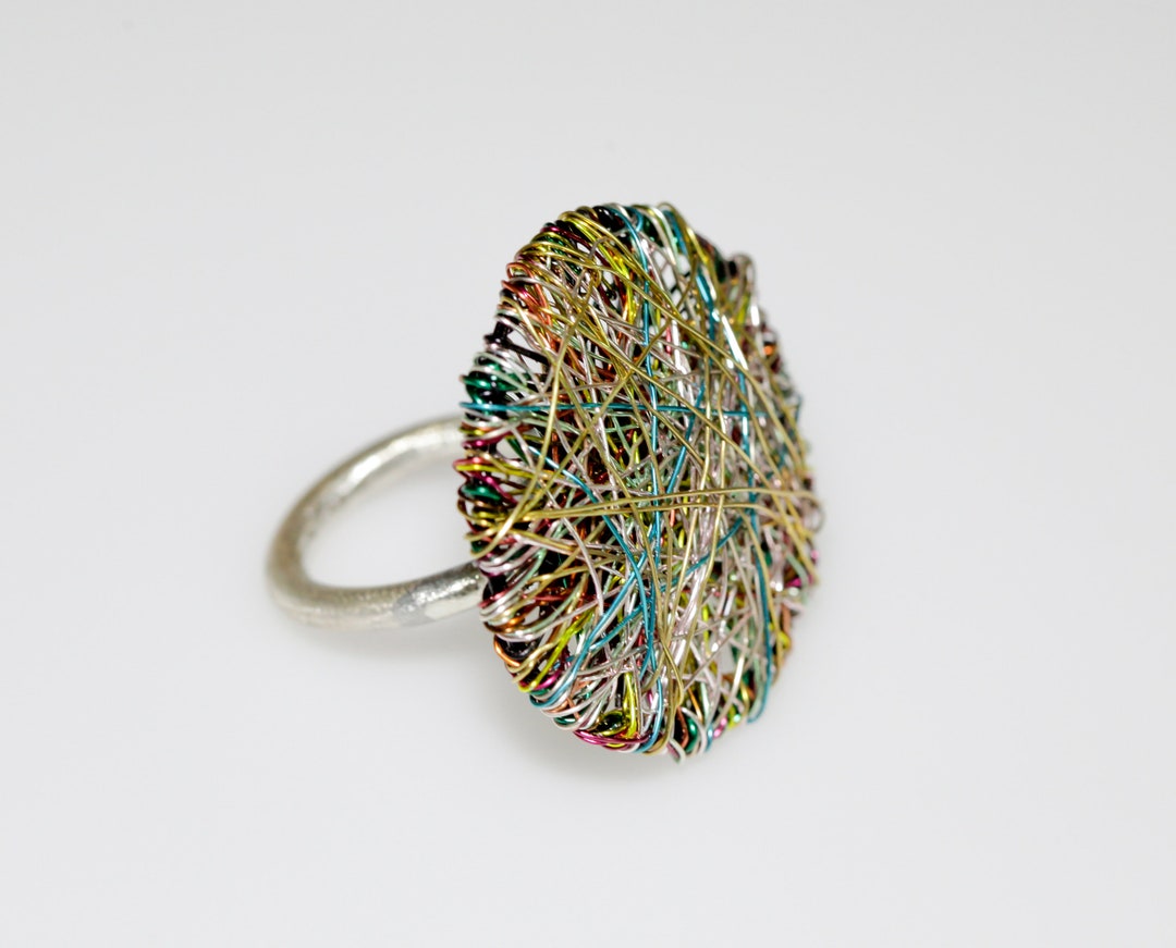 Sculptural Wire Disc Ring: Modern Silver & Colored Copper Art Jewelry ...