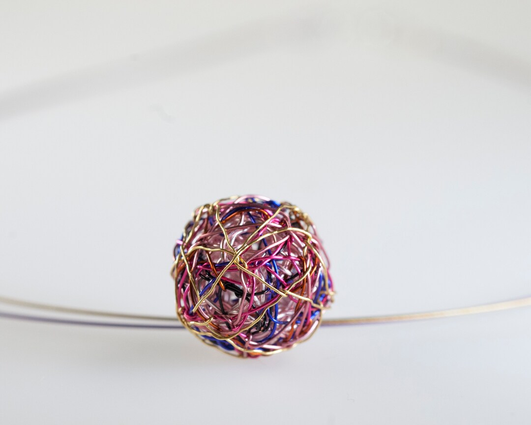 Pink Wire Ball Necklace, Artist Jewelry, Modern Minimal Colorful Sphere ...
