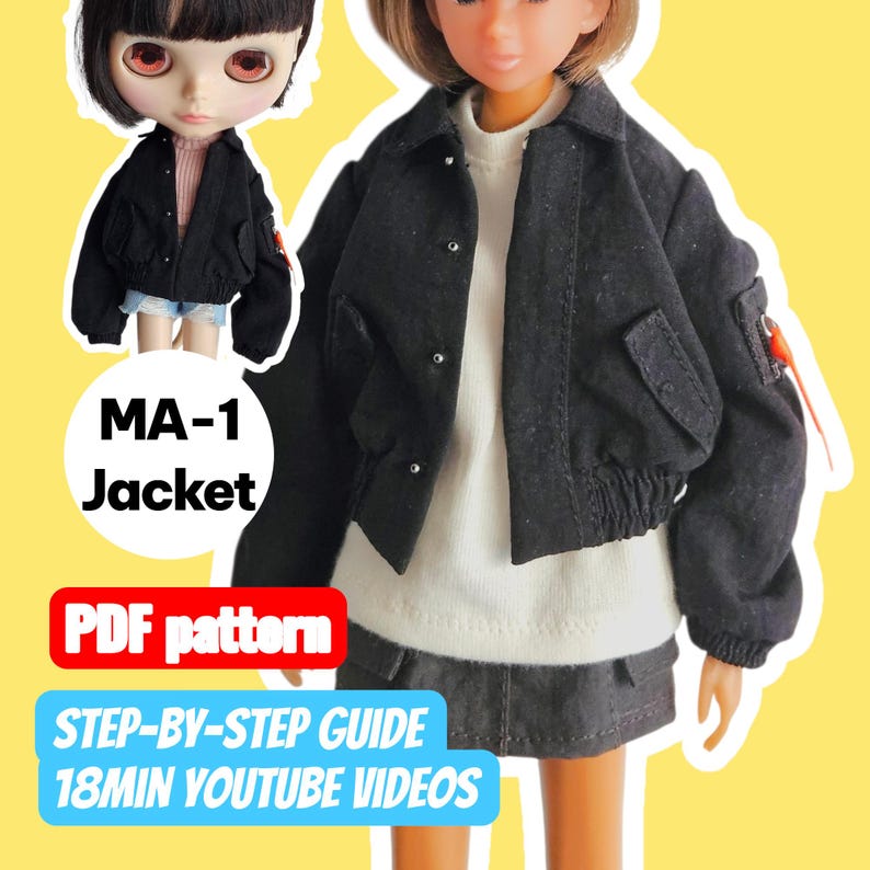 Doll MA-1 Bomber Jacket Sewing Pattern | 1/6 Scale | Momoko, Blythe ...