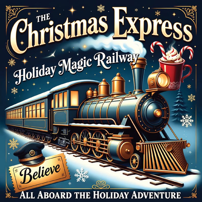 Polar Express PNG, Retro Christmas Train Clipart, 90s Holiday Movie ...